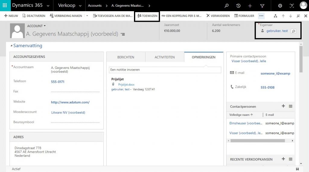Werken met accounts en contactpersonen in Dynamics 365 CRM