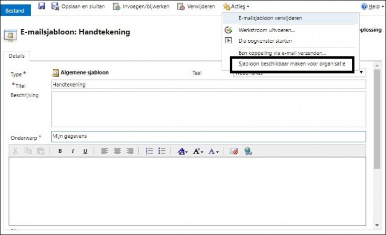 E-mail templates maken en gebruiken in Dynamics 365 CRM Online